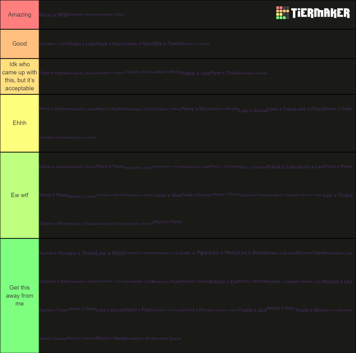 PJO & HOO Ships Tier List (Community Rankings) - TierMaker