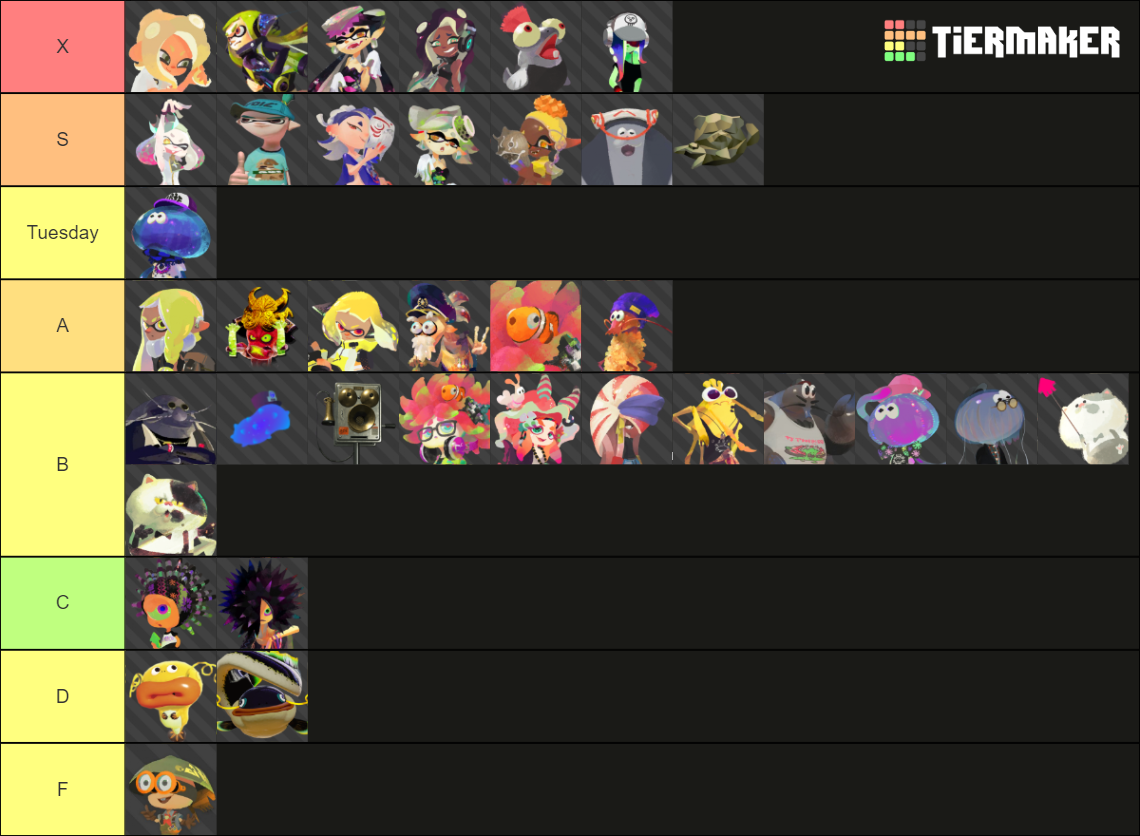 Splatoon characters Tier List (Community Rankings) - TierMaker