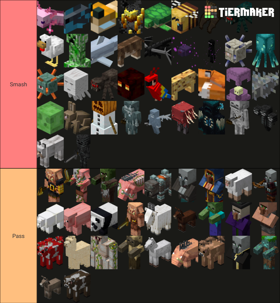 Smash or Pass - Minecraft Mobs Tier List (Community Rankings) - TierMaker