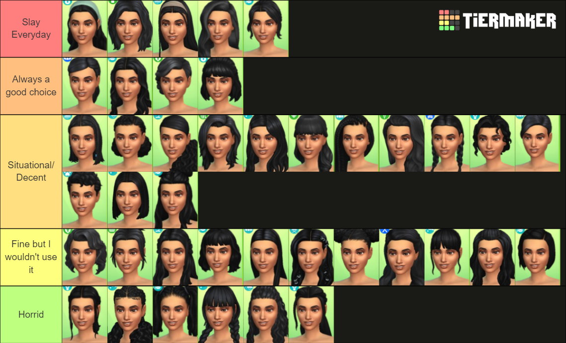Sims 4 CAS Hairs Tier List (Community Rankings) - TierMaker