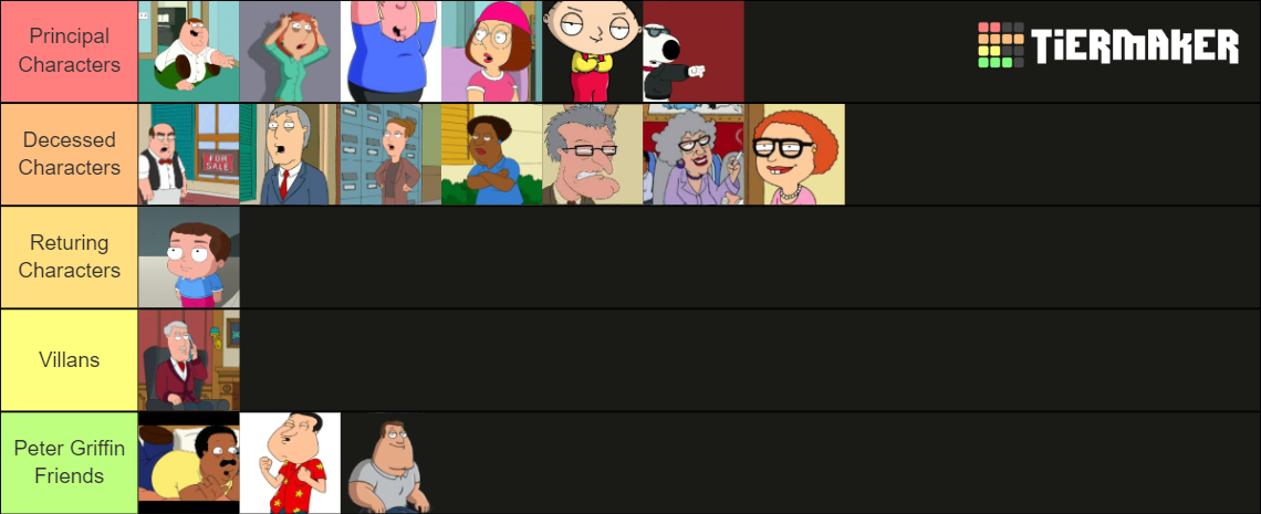 family guy characters ACTUALLY ALL OF THEM Tier List (Community ...