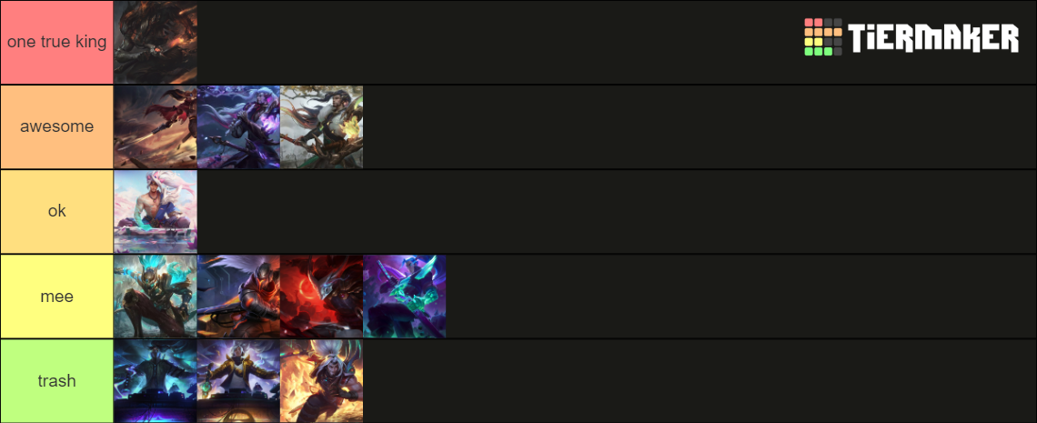 Yasuo skin TIERLIST + SEA DOG Tier List (Community Rankings) - TierMaker
