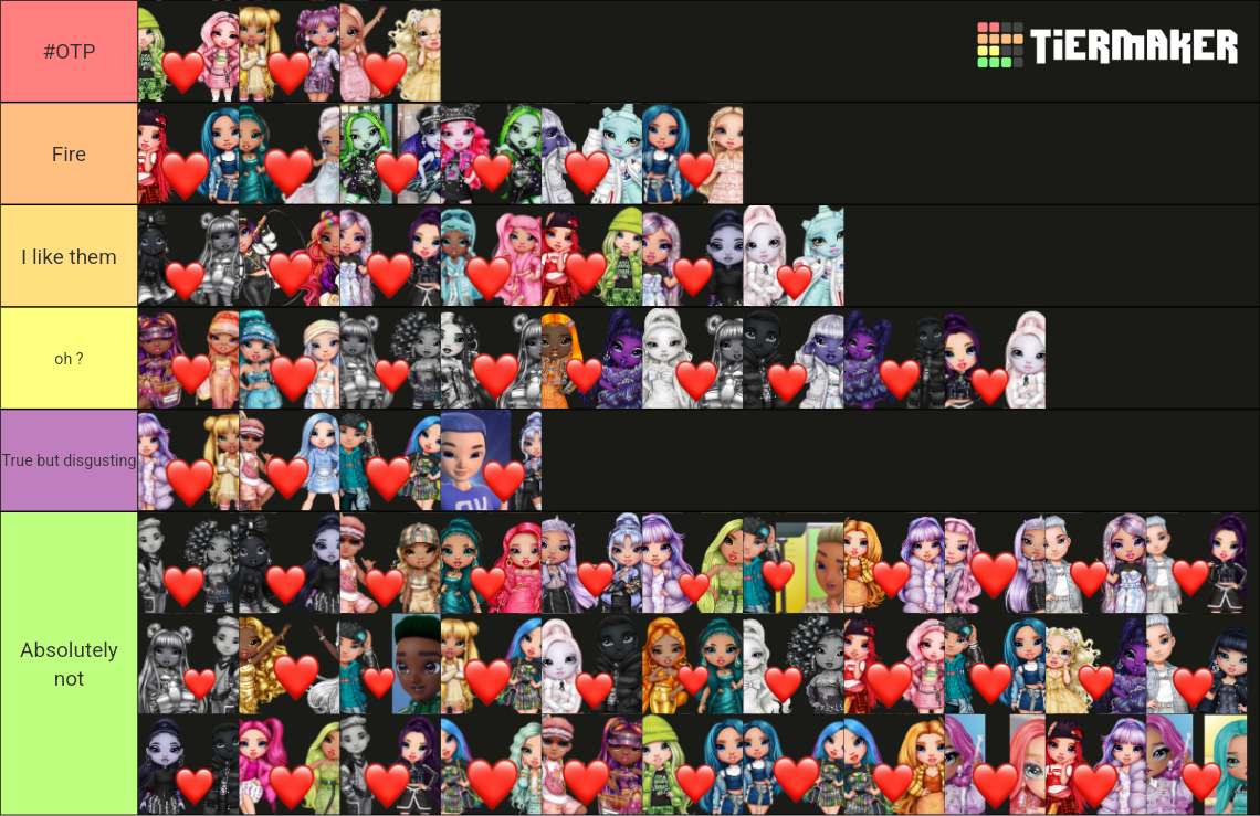 Rainbow High x Shadow High Ships (Updated) 💞 Tier List (Community ...