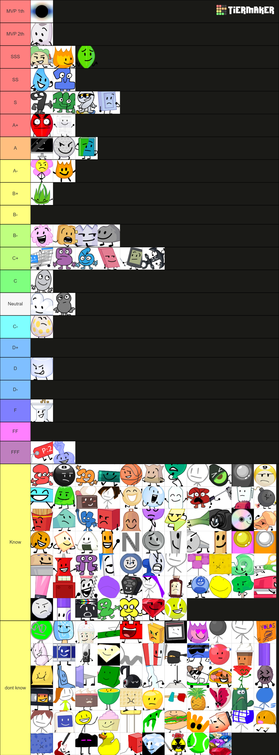 BFDI Characters (+BFDI Mini) Tier List (Community Rankings) - TierMaker