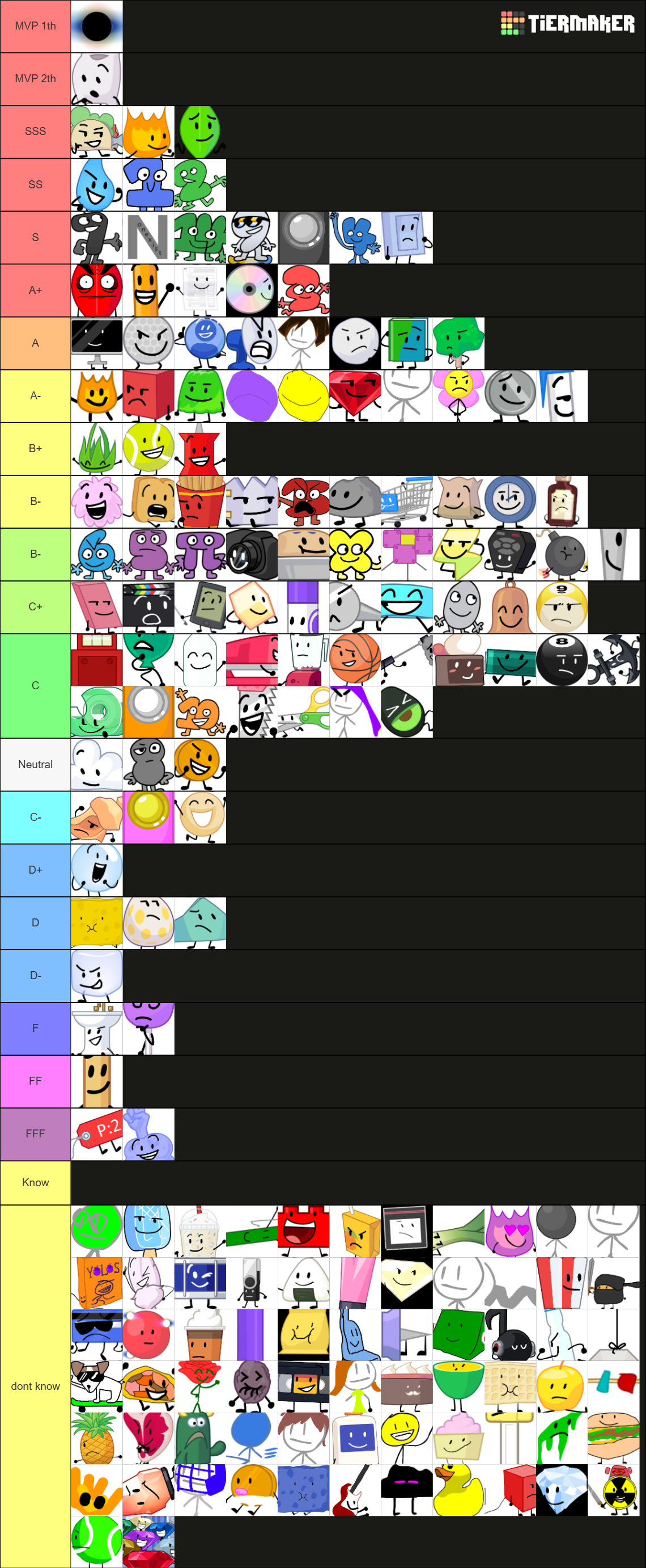 BFDI Characters (+BFDI Mini) Tier List (Community Rankings) - TierMaker