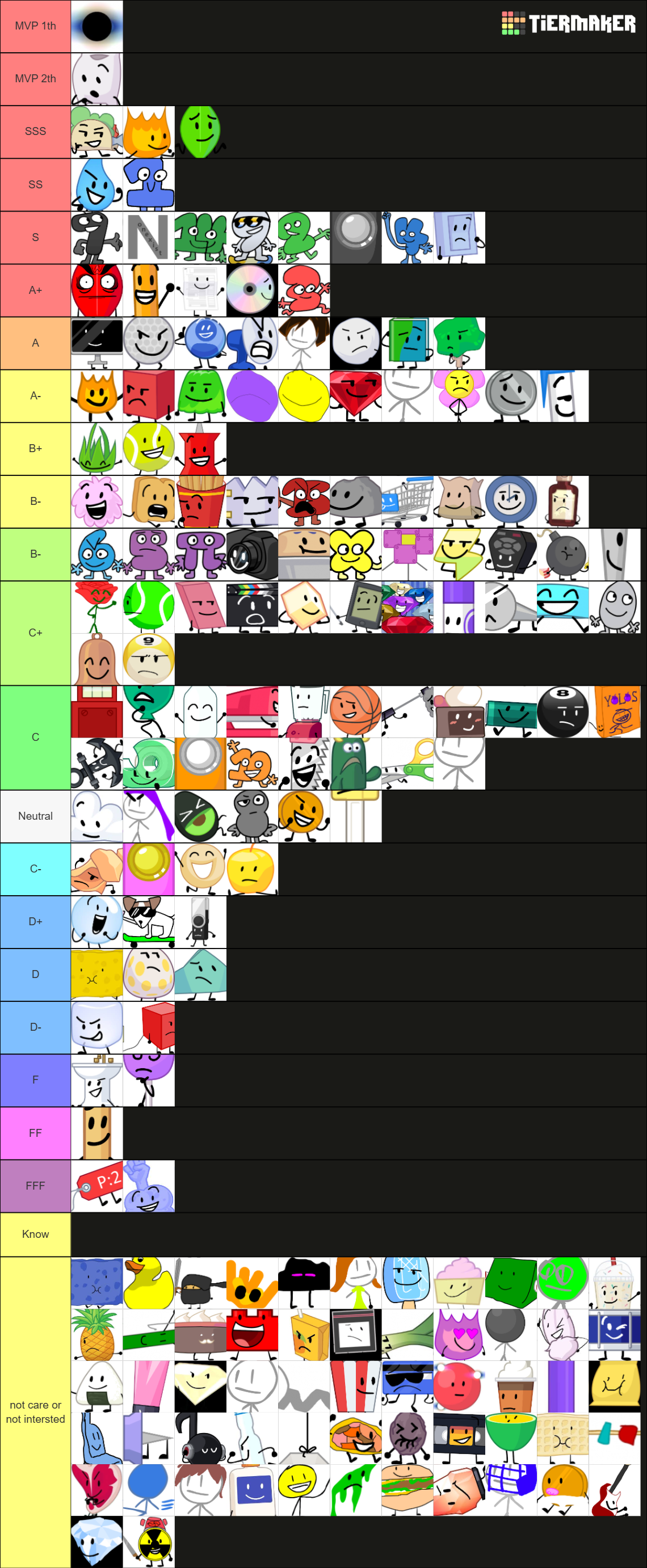 BFDI Characters (+BFDI Mini) Tier List (Community Rankings) - TierMaker