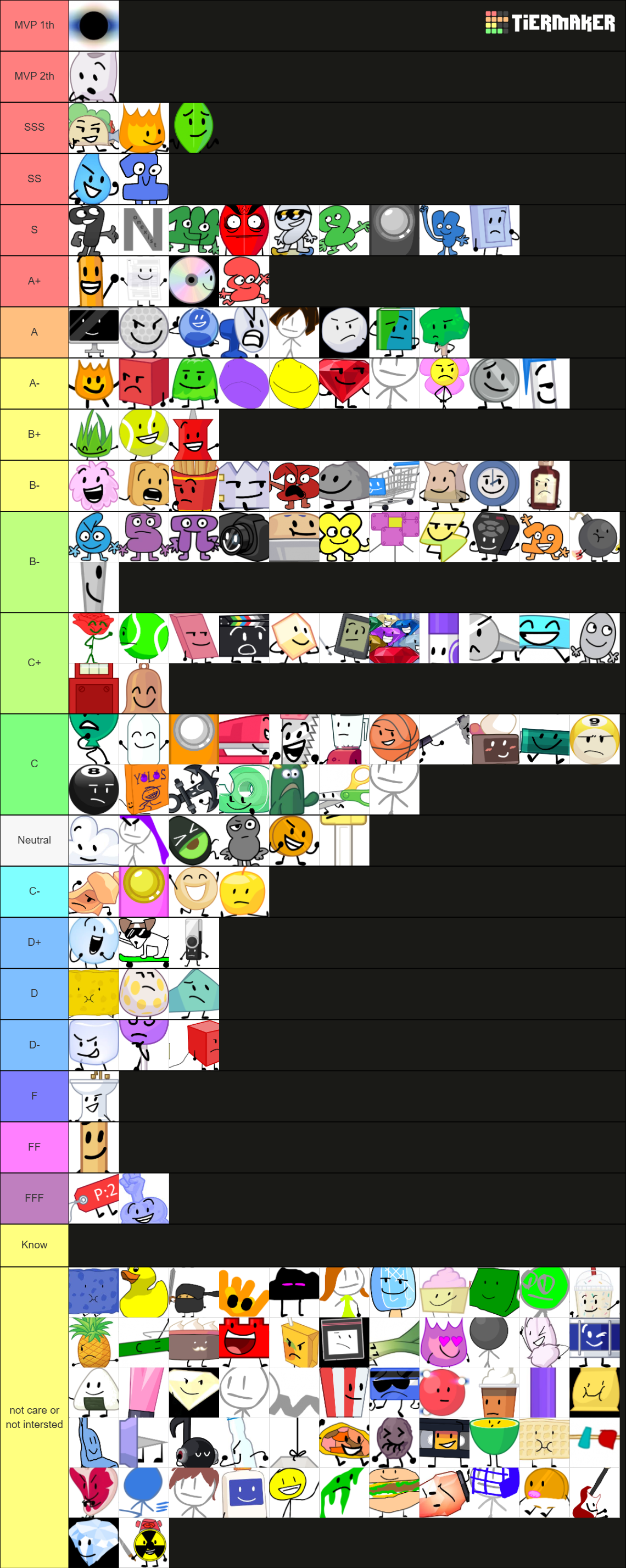 BFDI Characters (+BFDI Mini) Tier List (Community Rankings) - TierMaker