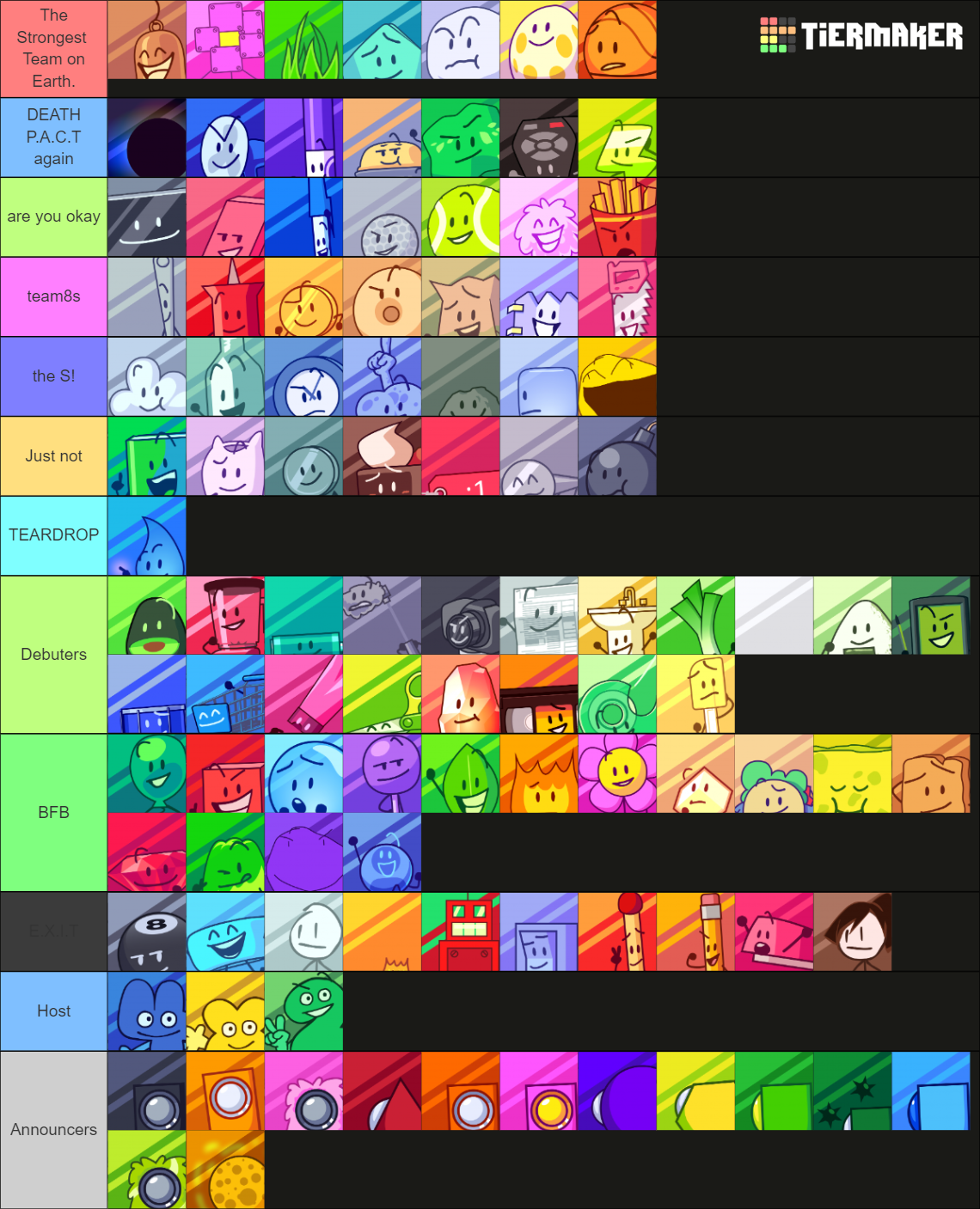 Mega BFDI Tierlist. Tier List (Community Rankings) - TierMaker