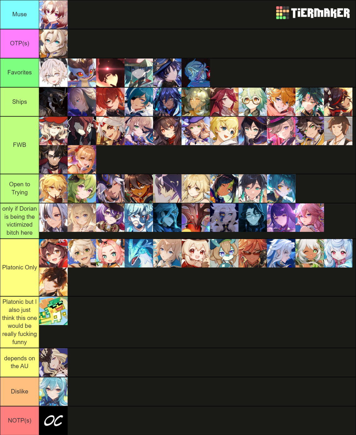 Genshin RP Ship Preferences Tier List (Community Rankings) - TierMaker