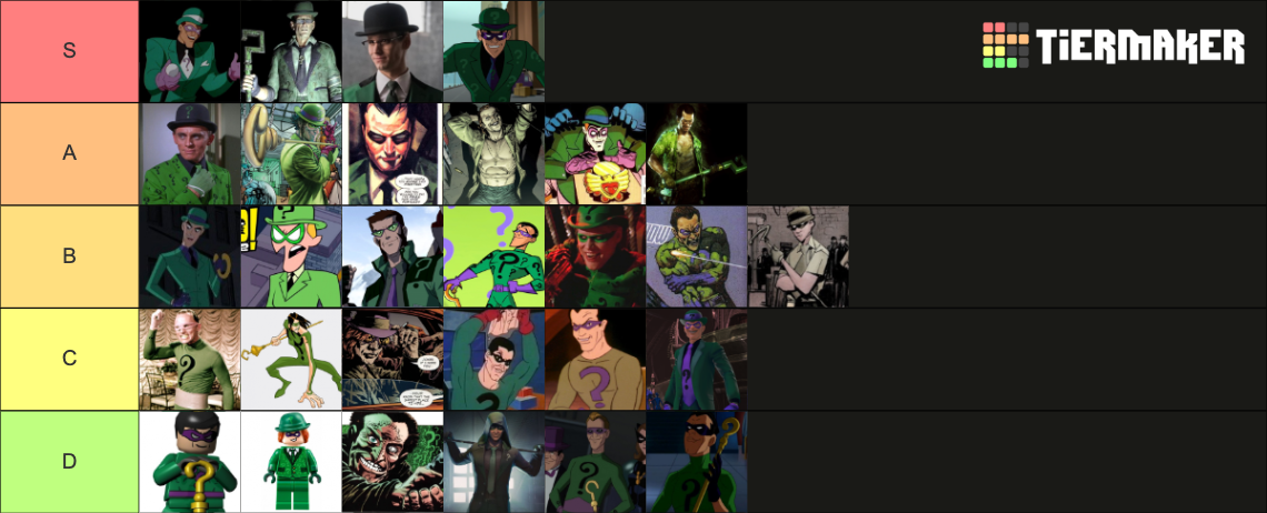 Batman Villain Designs- Riddler Tier List (Community Rankings) - TierMaker