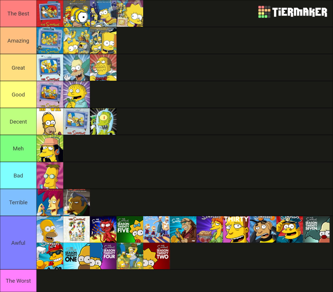Every Simpsons Season Ranked (Seasons 1-35 & The Movie) Tier List ...