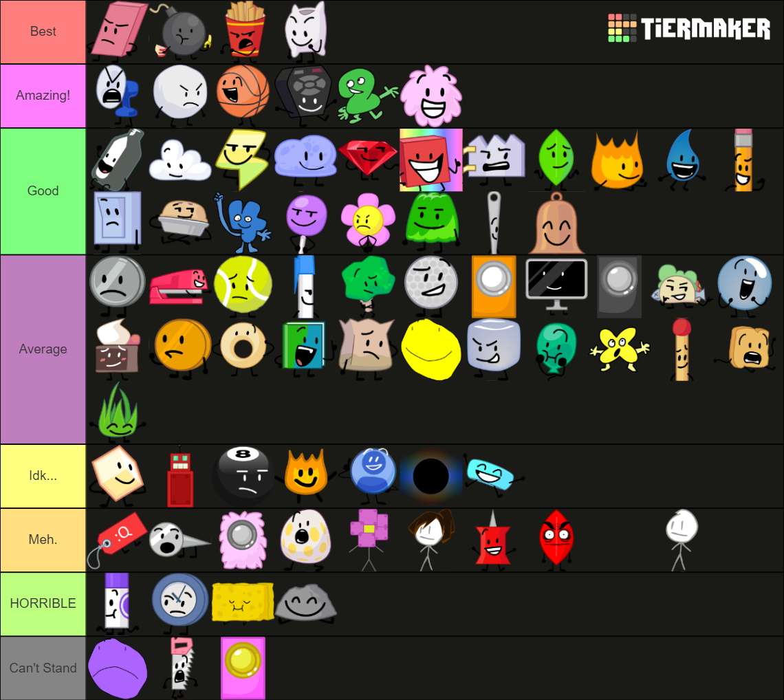 BFDI Characters (All Seasons) Tier List (Community Rankings) - TierMaker