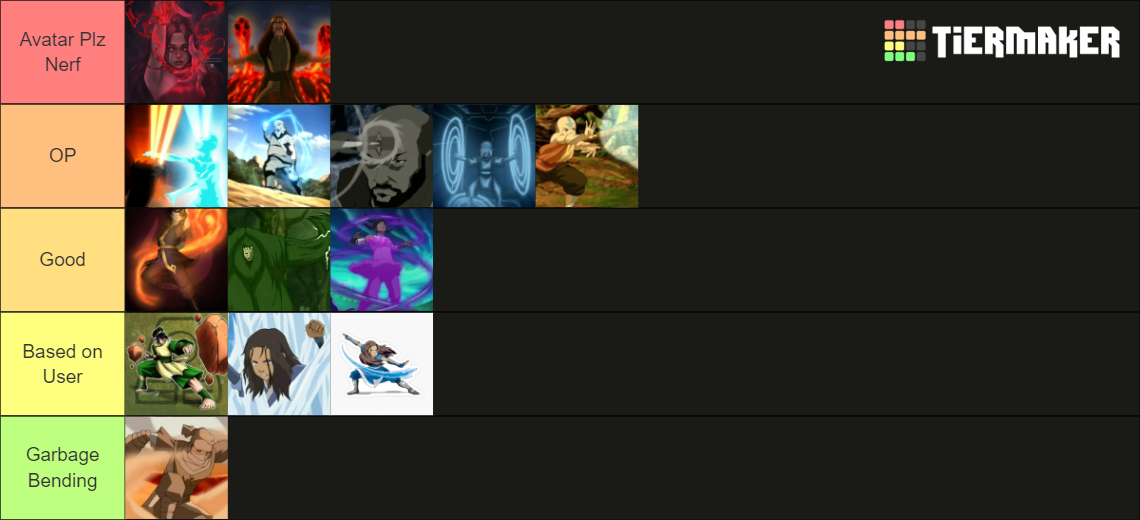 Avatar Bending Elements ATLA LOK Tier List (Community Rankings) - TierMaker