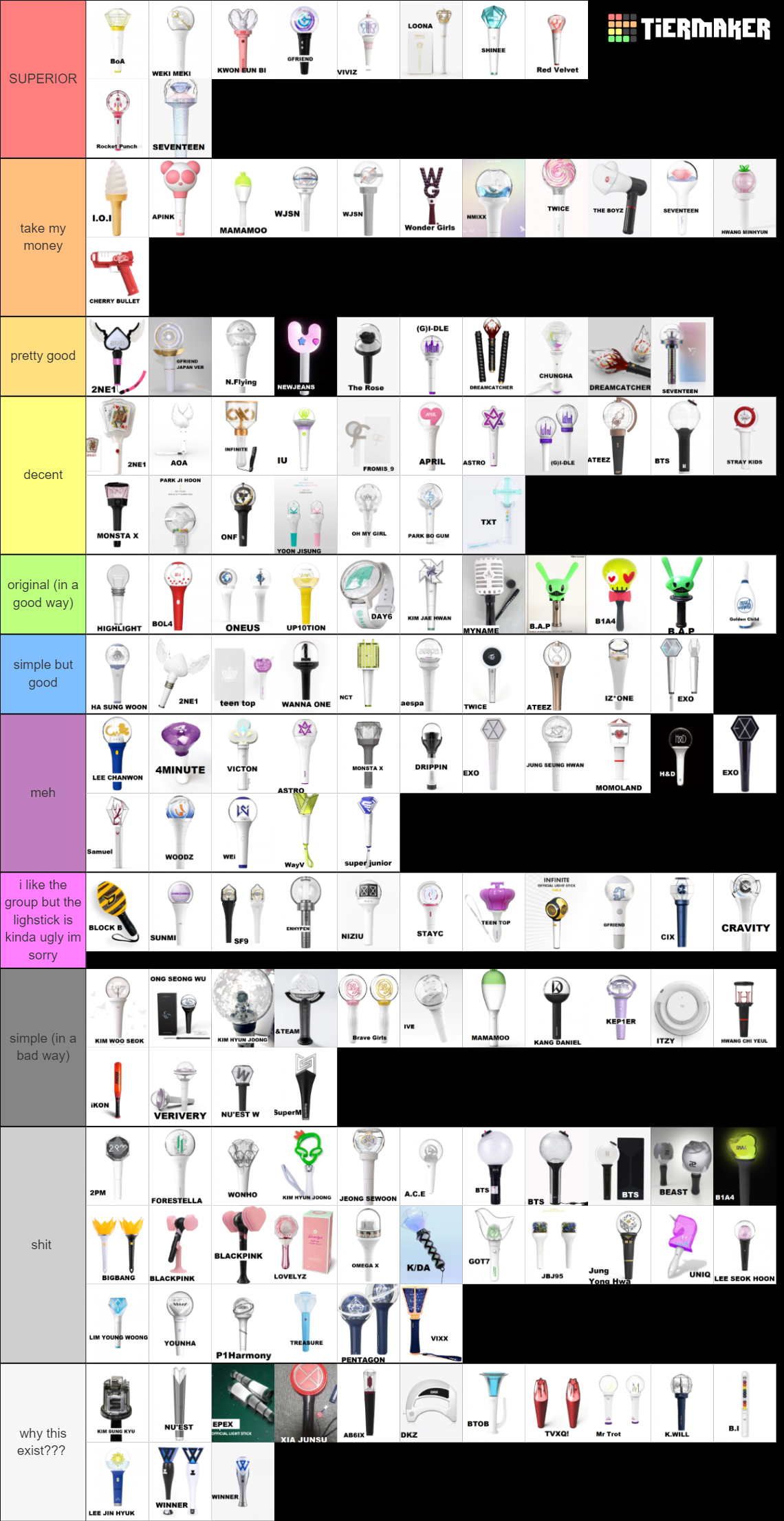 Every KPOP lightstick with group and soloist names Tier List (Community ...