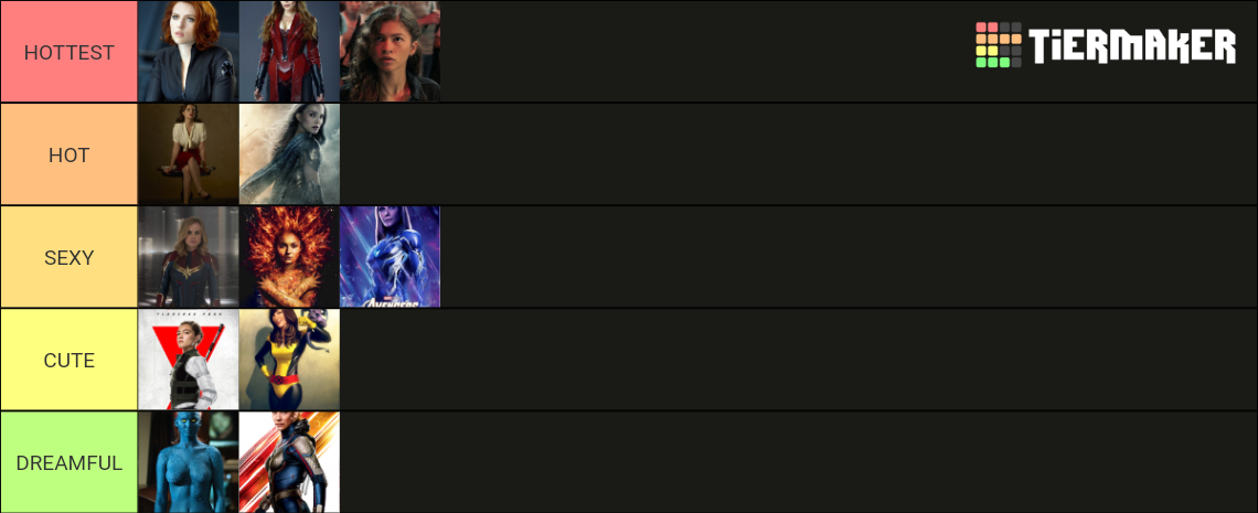 HOTTEST FEMALE MARVEL CHARACTERS Tier List (Community Rankings) - TierMaker