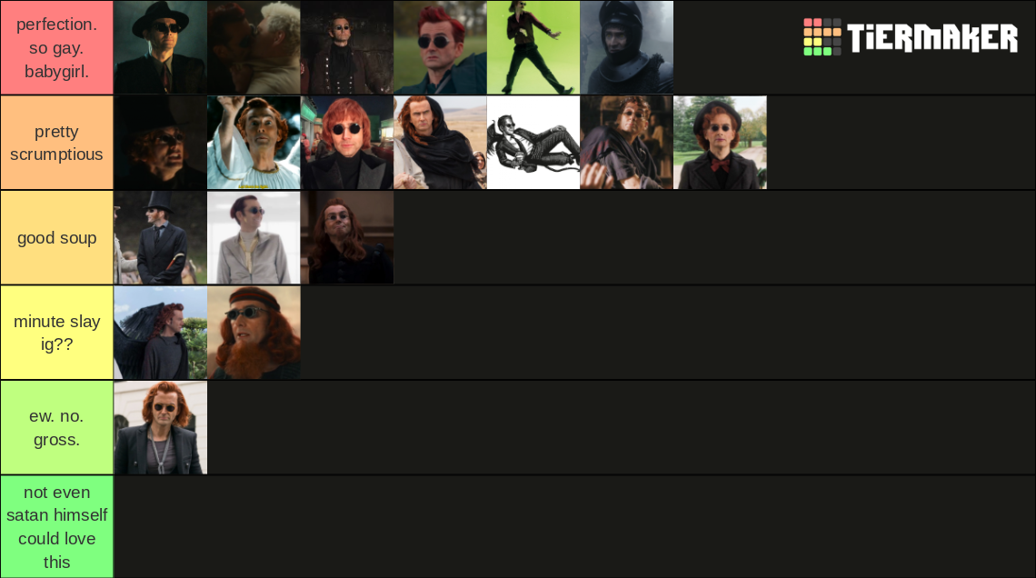 rating crowley's outfits from good omens (seasons 1&2) Tier List ...