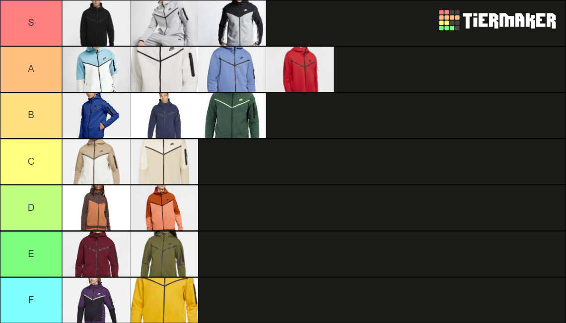 Nike Tech Fleece Colours Tier List (Community Rankings) - TierMaker