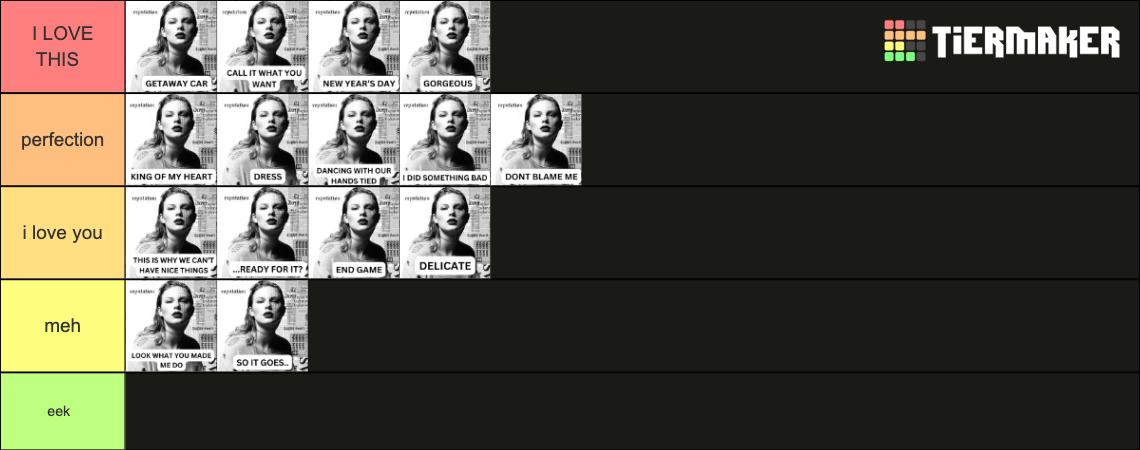 Rank every Taylor Swift Reputation song Tier List (Community Rankings ...