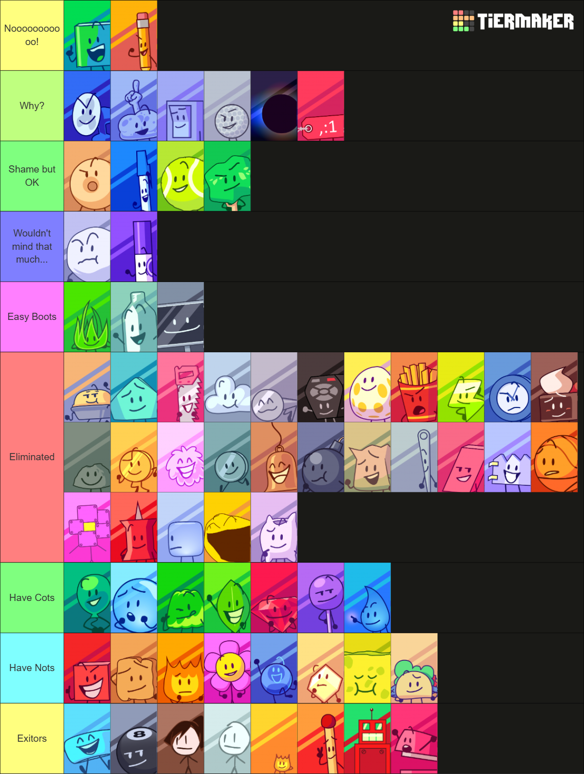 BFDI Ultimate! Tier List (Community Rankings) - TierMaker