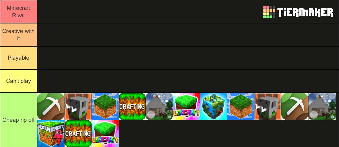 Minecraft knock offs Tier List (Community Rankings) - TierMaker