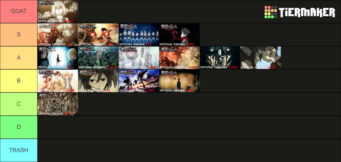 SNK/AOT ED/OP Tier List (Community Rankings) - TierMaker