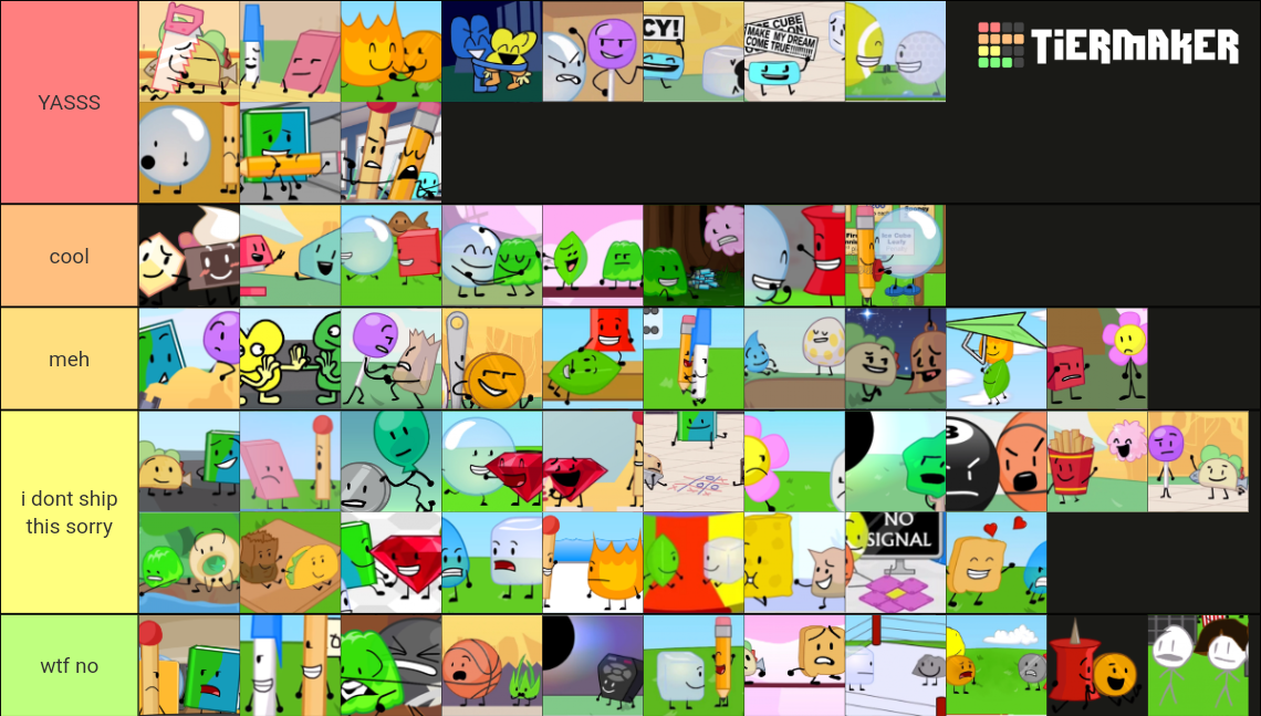 BFDI Shipping Tier List (Community Rankings) - TierMaker