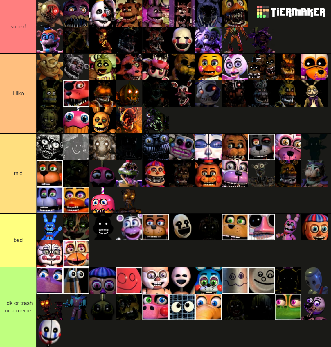 FNAF ANIMATRONICS Tier List (Community Rankings) - TierMaker FNAF ANIMATRONICS Tier List (Community Rankings) - TierMaker