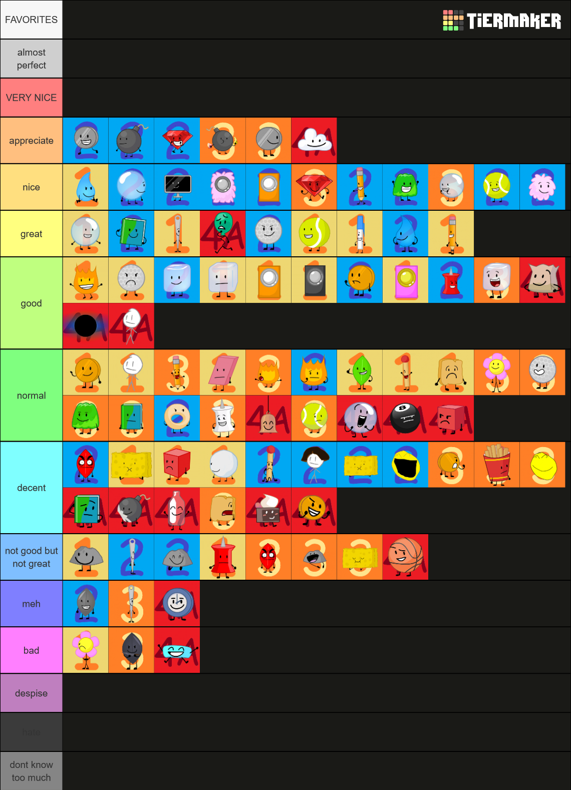 BFDI Characters BFDI-TPOT Tier List (Community Rankings) - TierMaker