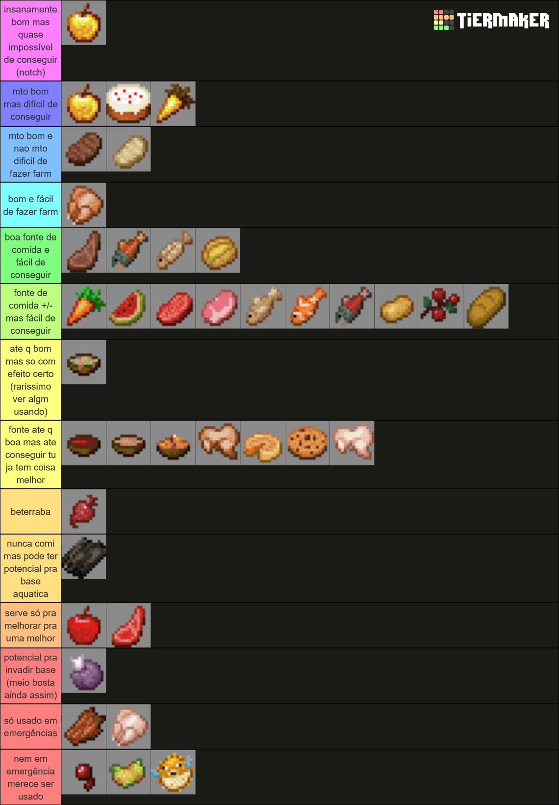 Minecraft Food Tier List (Community Rankings) - TierMaker
