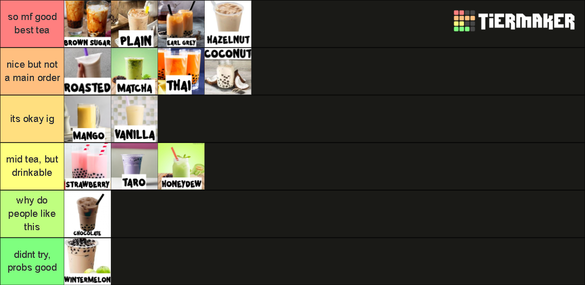 Bubble Tea Flavours Tier List (Community Rankings) - TierMaker