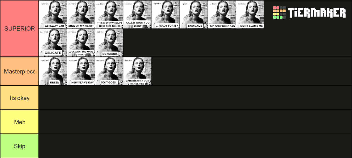 Rank every Taylor Swift Reputation song Tier List (Community Rankings ...