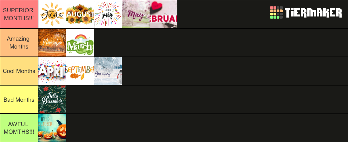 Months Of The Year Tier List (Community Rankings) - TierMaker
