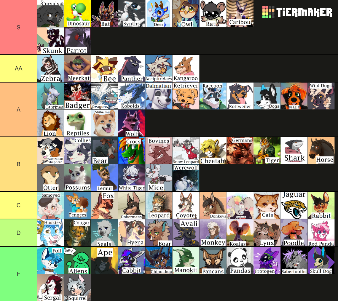Furry Fandom Species Tier List (Community Rankings) - TierMaker