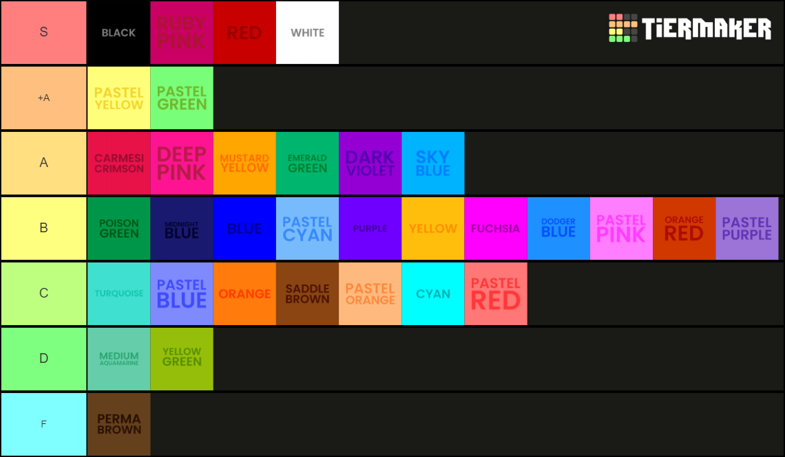 Ultimate Color Tier List (Community Rankings) - TierMaker