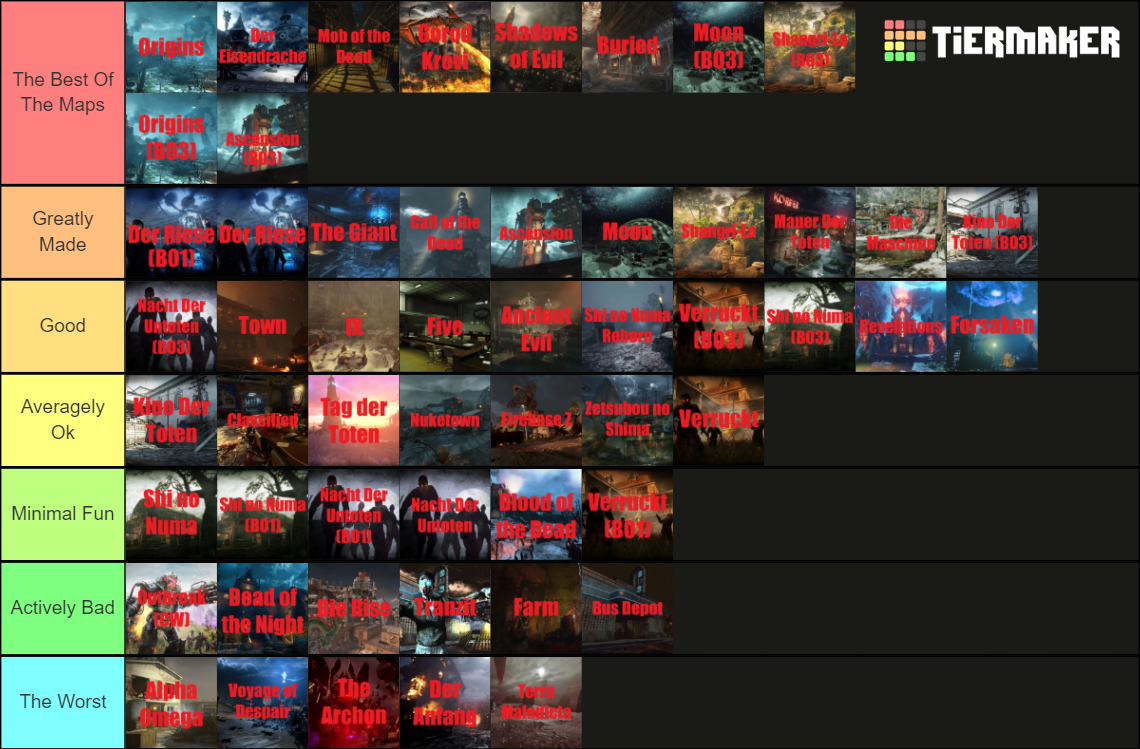 All COD Zombies Maps Including Remasters (WAW-Vanguard) Tier List ...