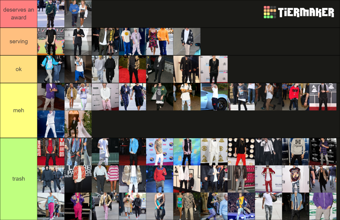 Justin Bieber's Outfits Tier List (Community Rankings) - TierMaker