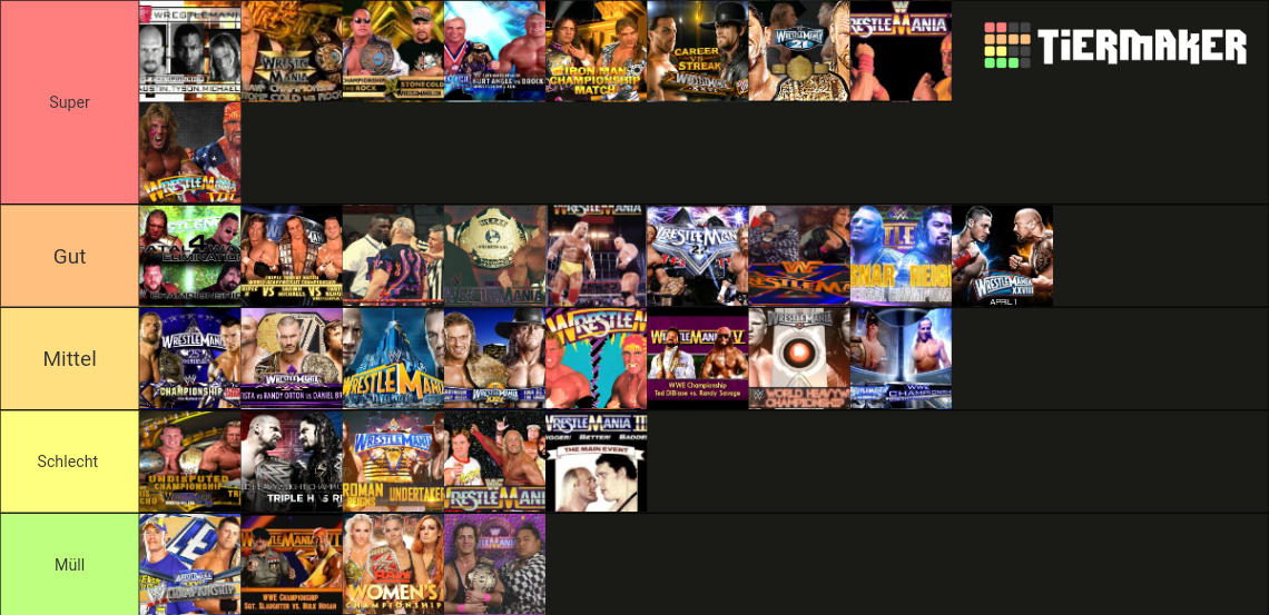 Wrestlemania Main Events Tier List (Community Rankings) - TierMaker