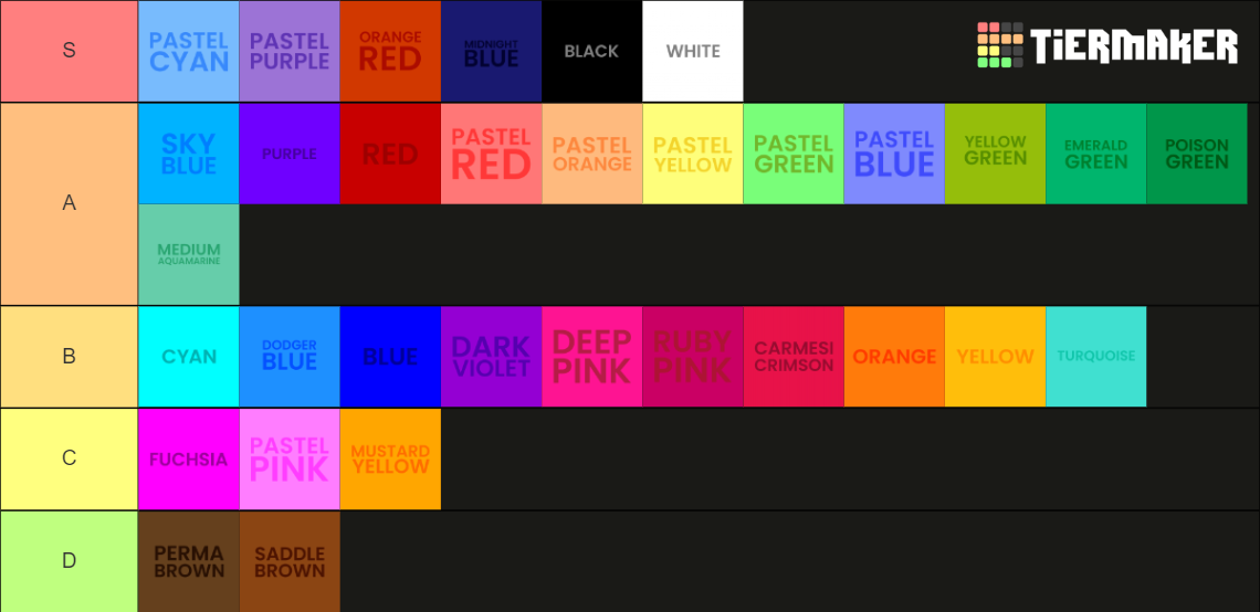 Ultimate Color Tier List (Community Rankings) - TierMaker