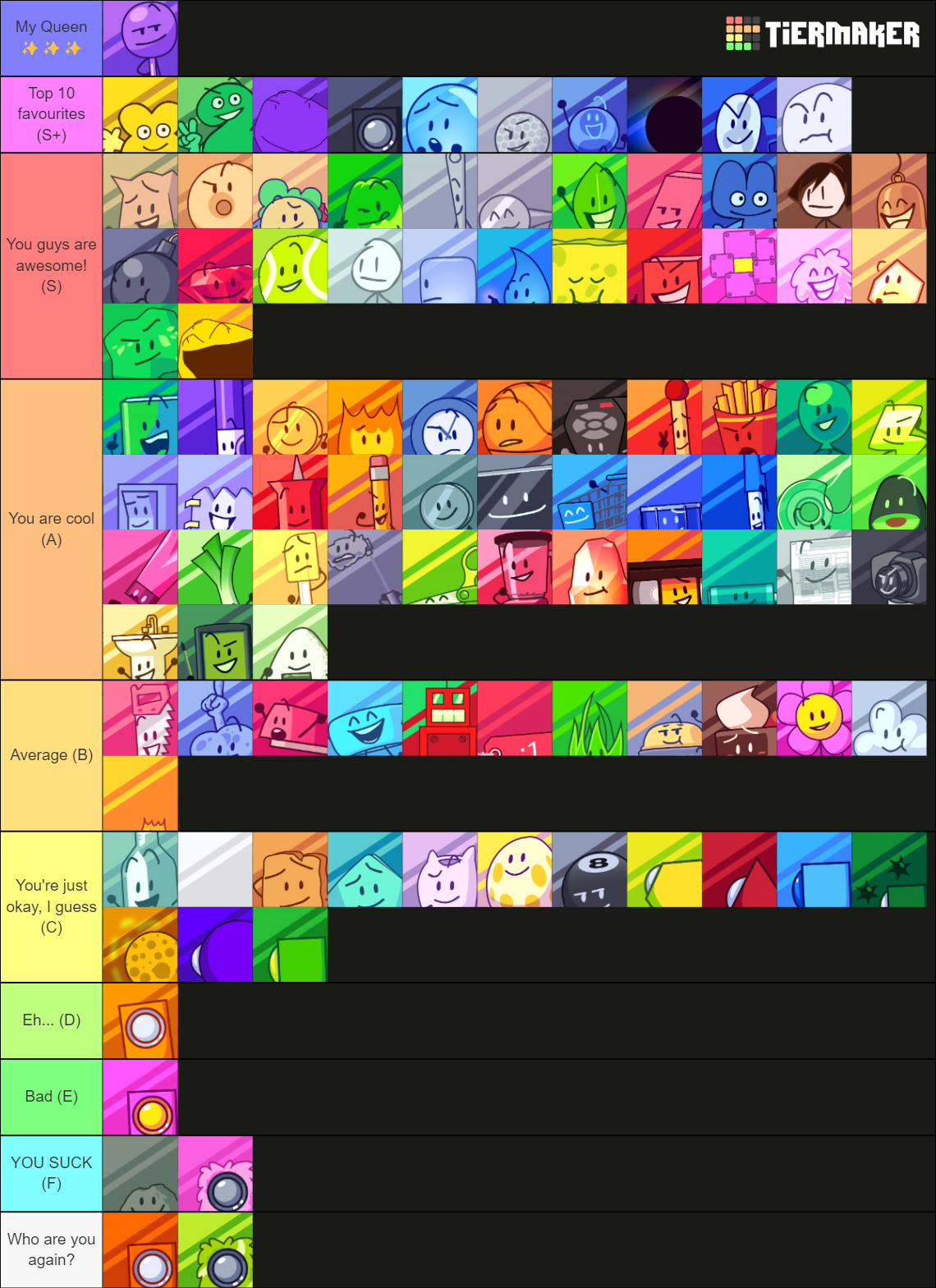 Mega BFDI Tierlist. Tier List (Community Rankings) - TierMaker