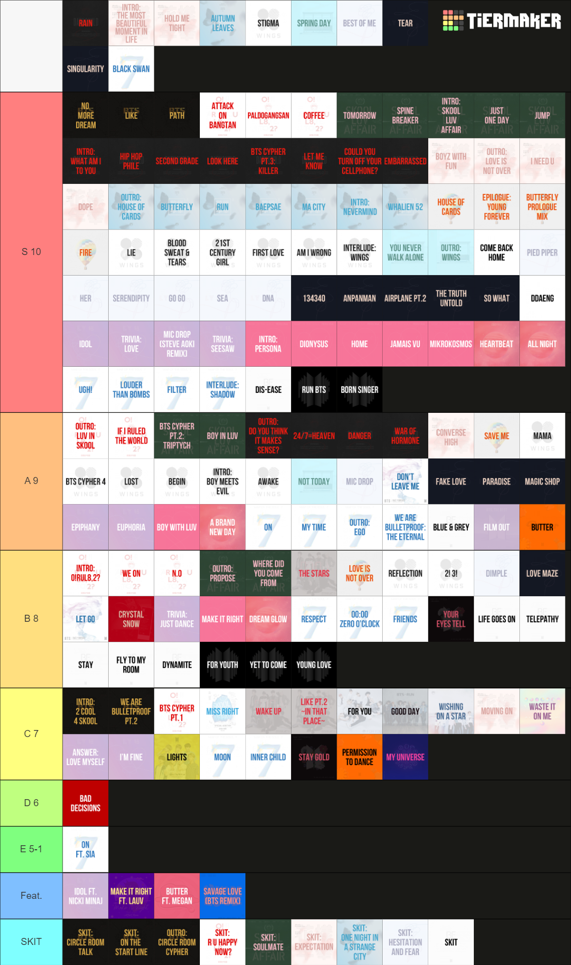 ALL bts songs (2022) - bts discography Tier List (Community Rankings) - TierMaker