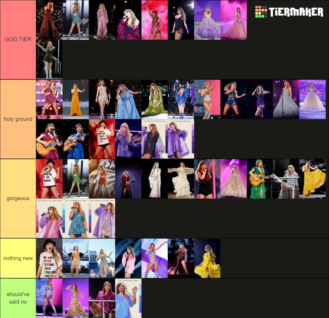 Ranking every Eras Tour outfit Tier List (Community Rankings) - TierMaker