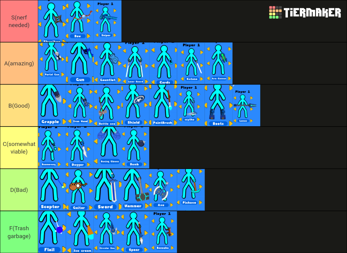 Supreme duelist stickman weapons Tier List (Community Rankings) - TierMaker