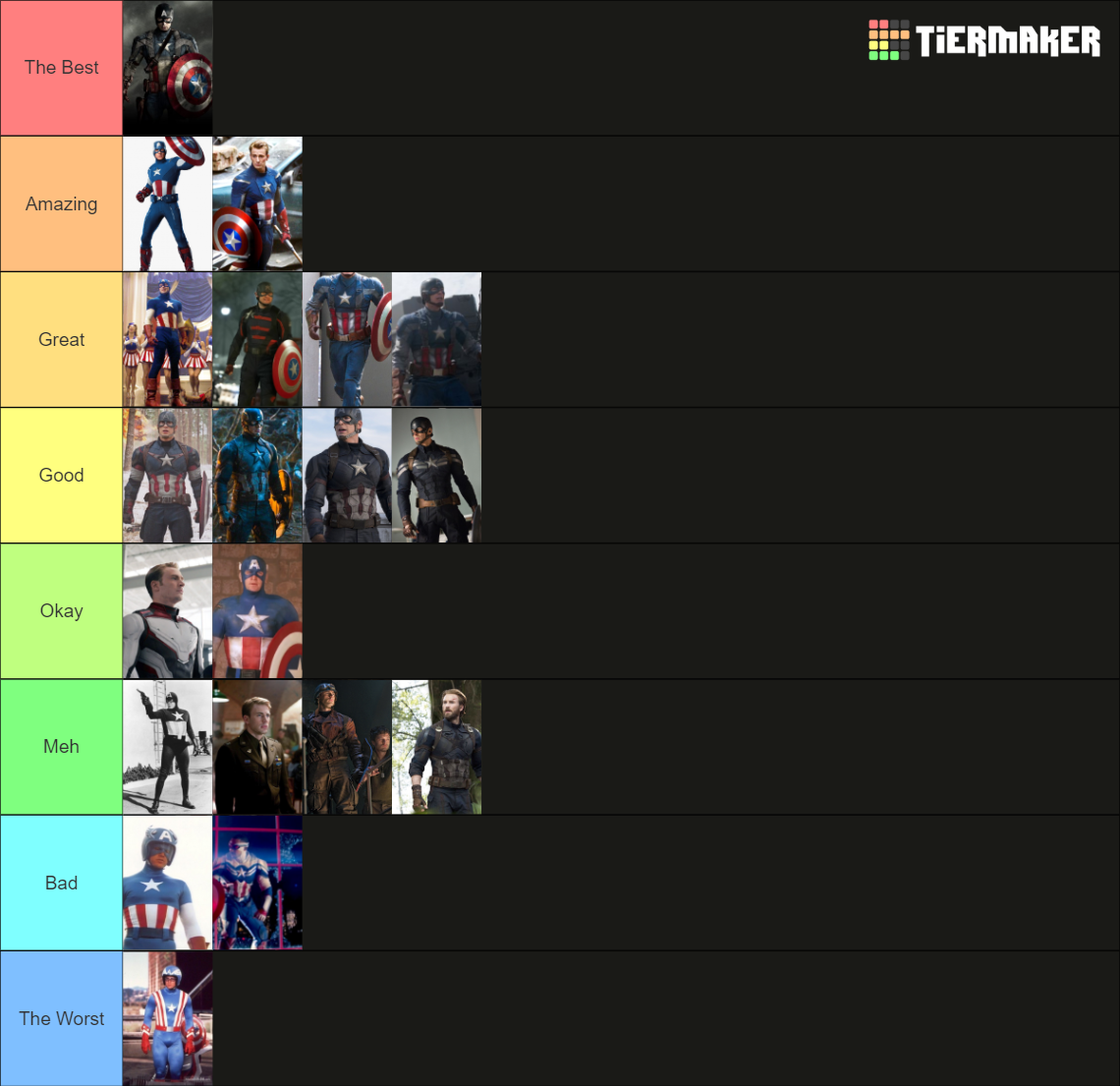 Captain America Movie Suits Tier List (Community Rankings) - TierMaker