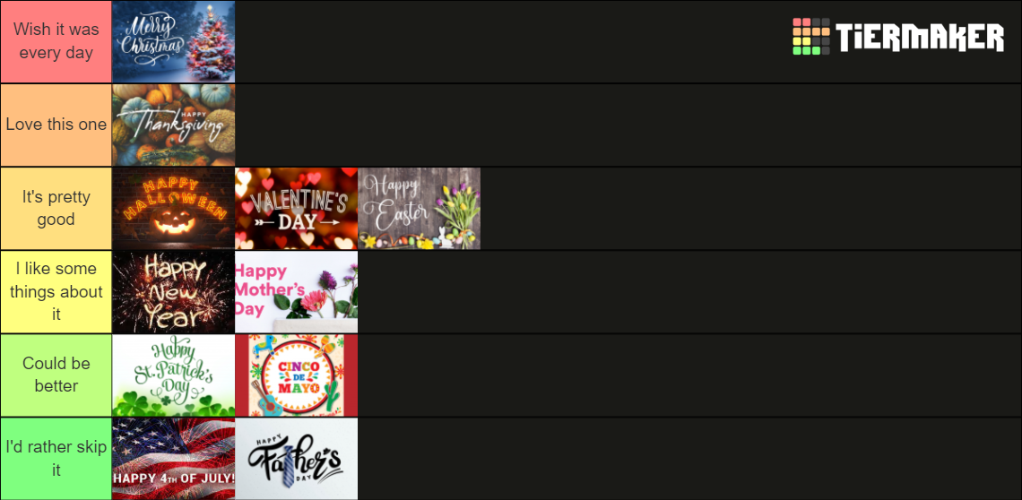 Major Holidays Tier List (Community Rankings) - TierMaker