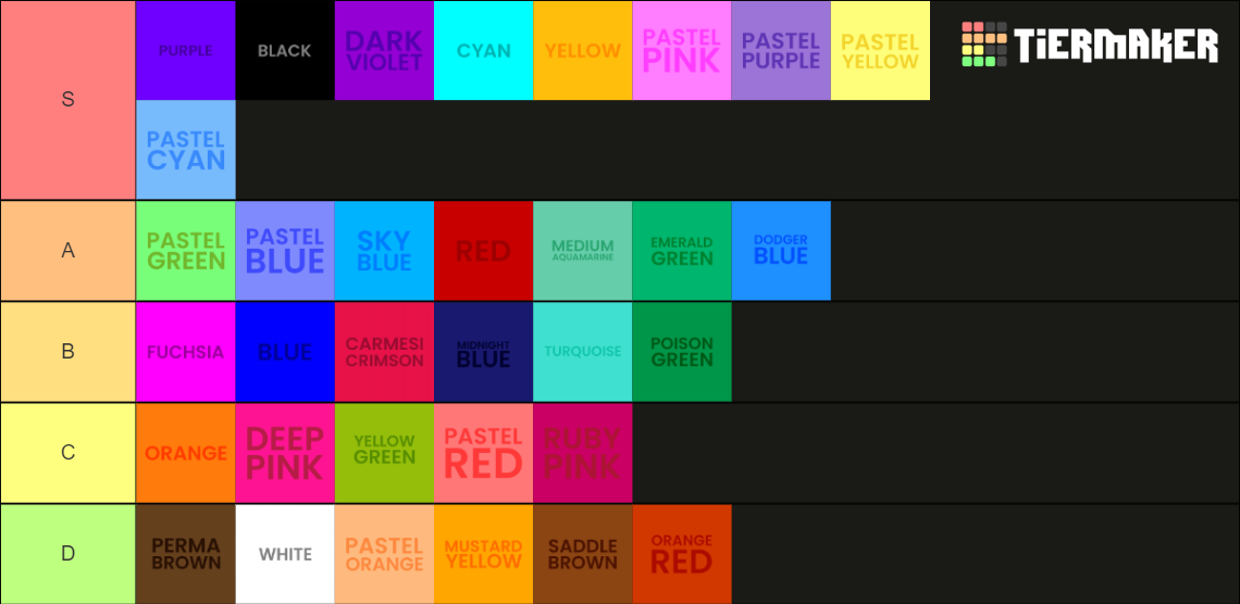 Ultimate Color Tier List (Community Rankings) - TierMaker