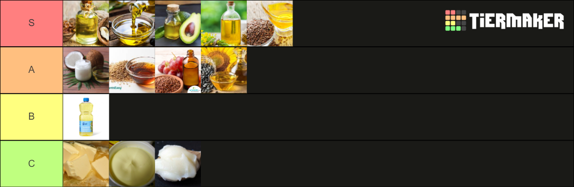 Cooking oils and fat Tier List (Community Rankings) - TierMaker
