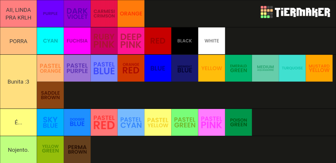 Ultimate Color Tier List (Community Rankings) - TierMaker