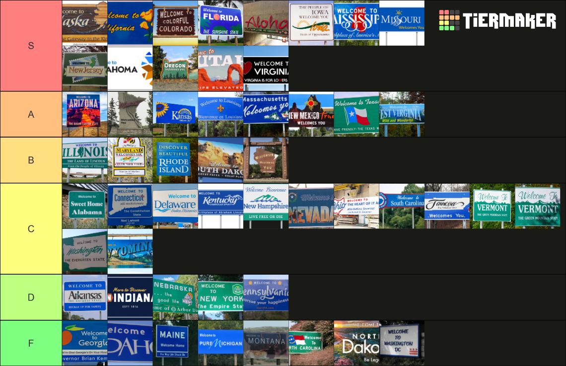 U.S. Welcome Signs Tier List (Community Rankings) - TierMaker