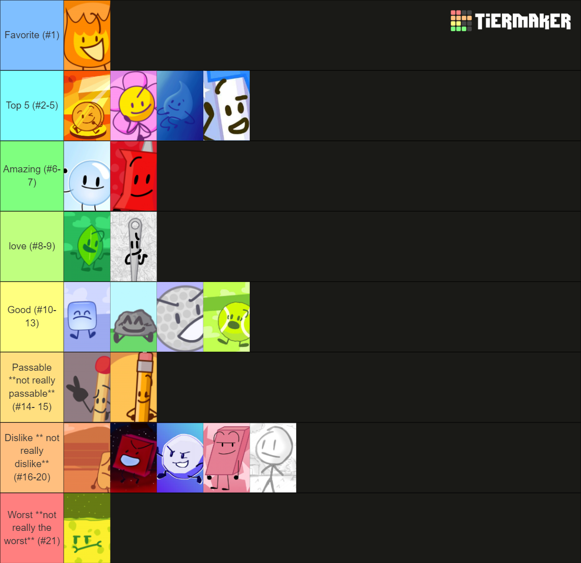 BFDI season 1 ranking Tier List (Community Rankings) - TierMaker