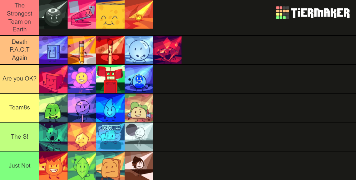BFDI Contestants on TPOT Teams Tier List (Community Rankings) - TierMaker